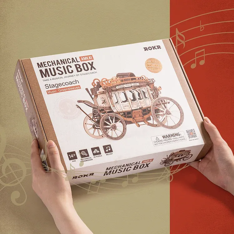 Stagecoach Mechanical Music Box - Unique 3D Wooden Puzzle - Zenkrafts